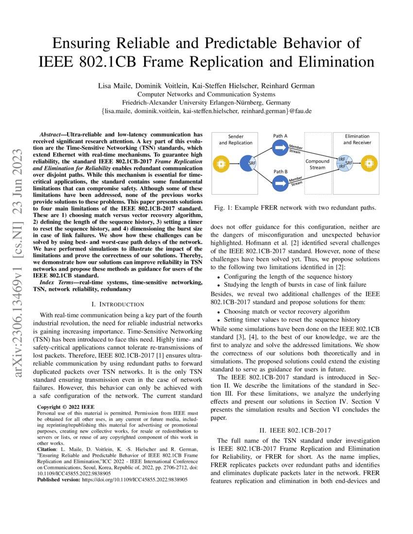 Ensuring Reliable and Predictable Behavior of IEEE 802.1CB Frame Replication and Elimination ...