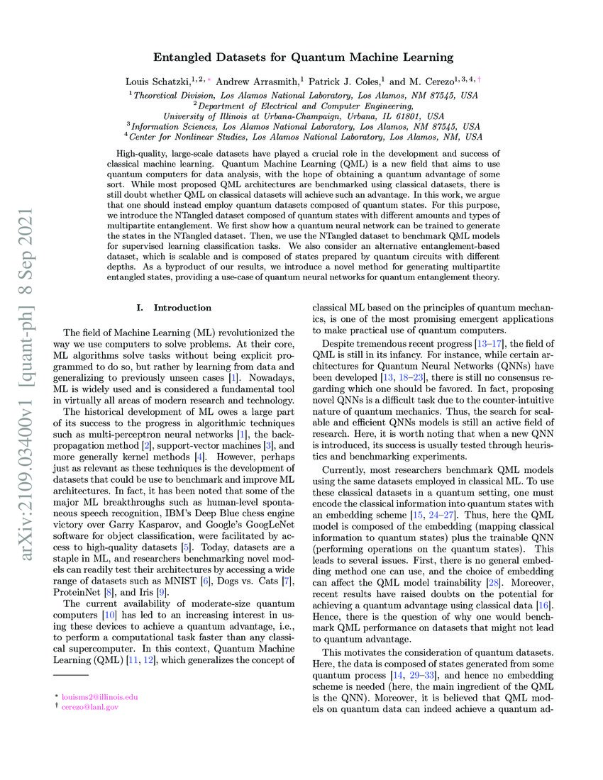 Entangled Datasets For Quantum Machine Learning Deepai