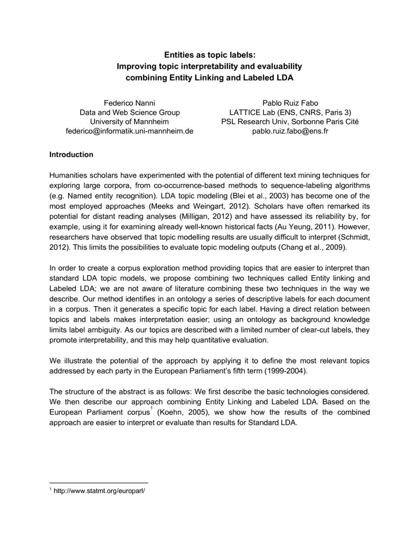 Entities as topic labels: Improving topic interpretability and ...