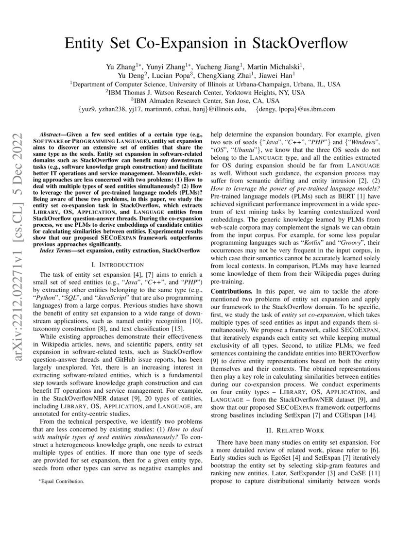 Entity Set Co-Expansion in StackOverflow | DeepAI