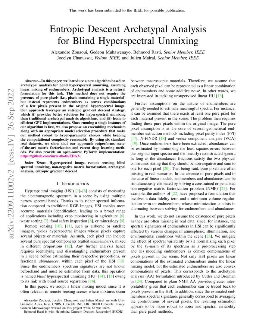 Entropic Descent Archetypal Analysis for Blind Hyperspectral Unmixing ... Entropic Descent Archetypal Analysis for Blind Hyperspectral Unmixing ...
