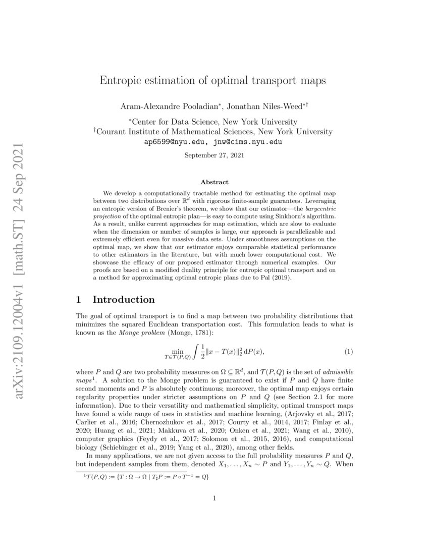 Entropic estimation of optimal transport maps | DeepAI
