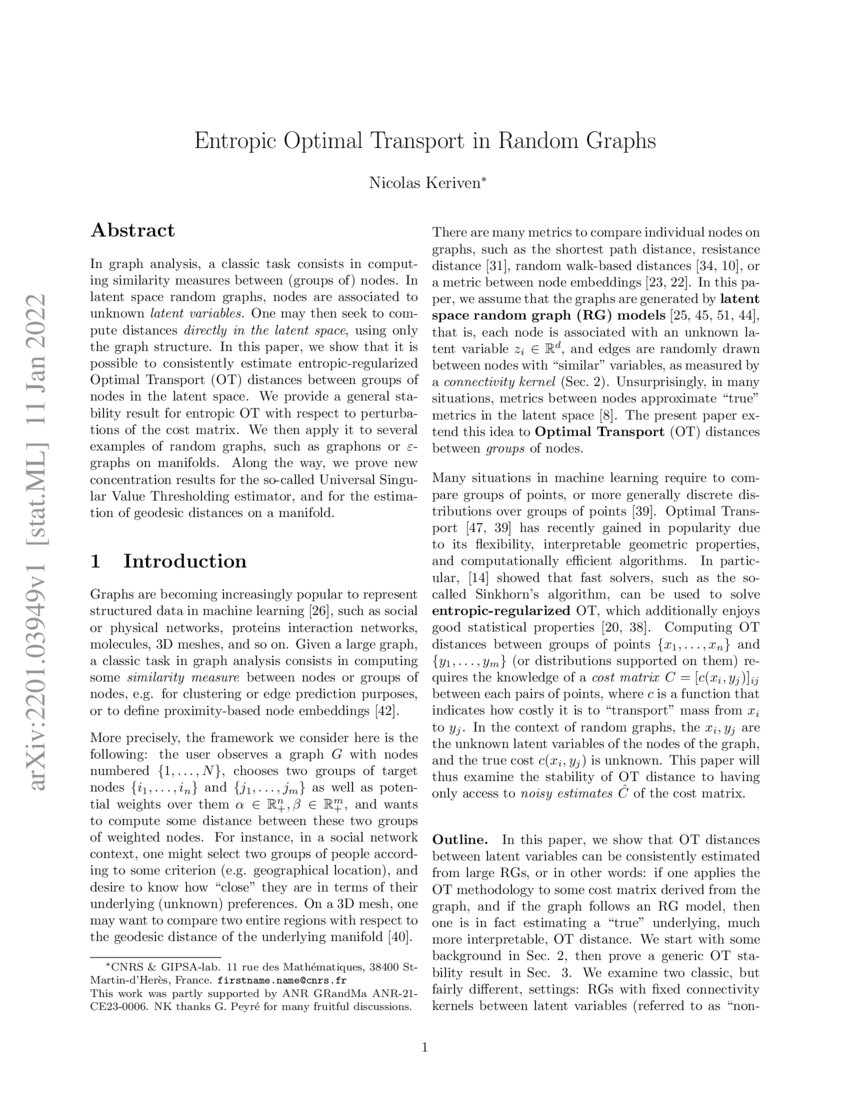 Entropic Optimal Transport in Random Graphs | DeepAI