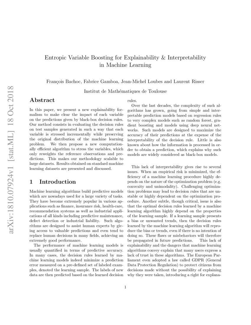 Entropic Variable Boosting For Explainability And Interpretability In Machine Learning Deepai
