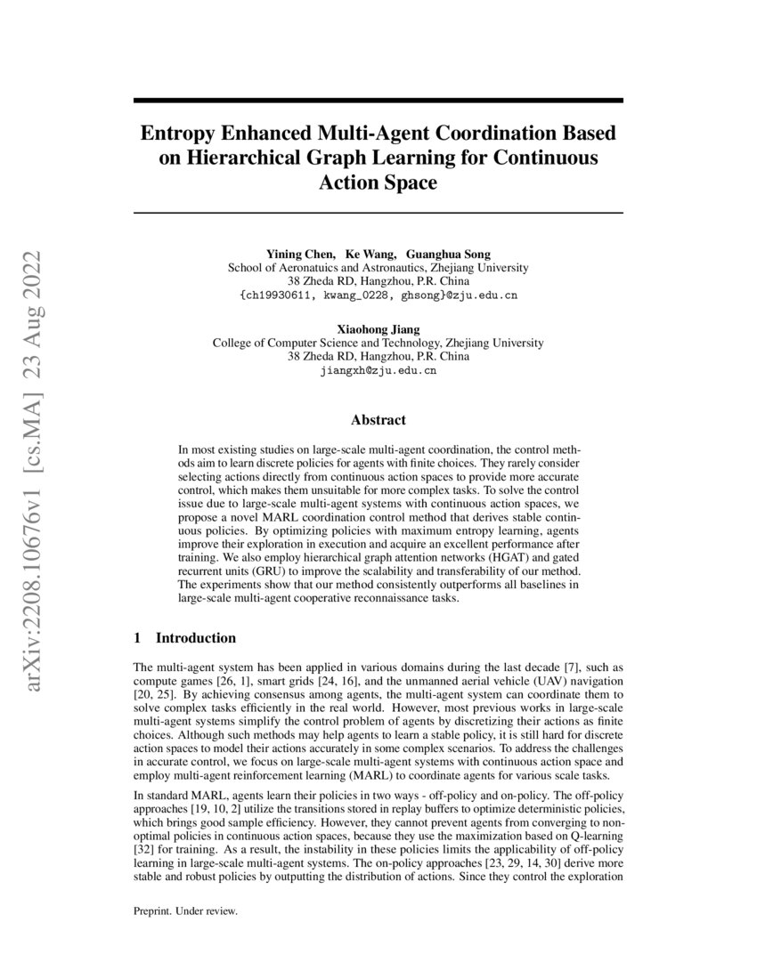 Entropy Enhanced Multi Agent Coordination Based On Hierarchical Graph Learning For Continuous