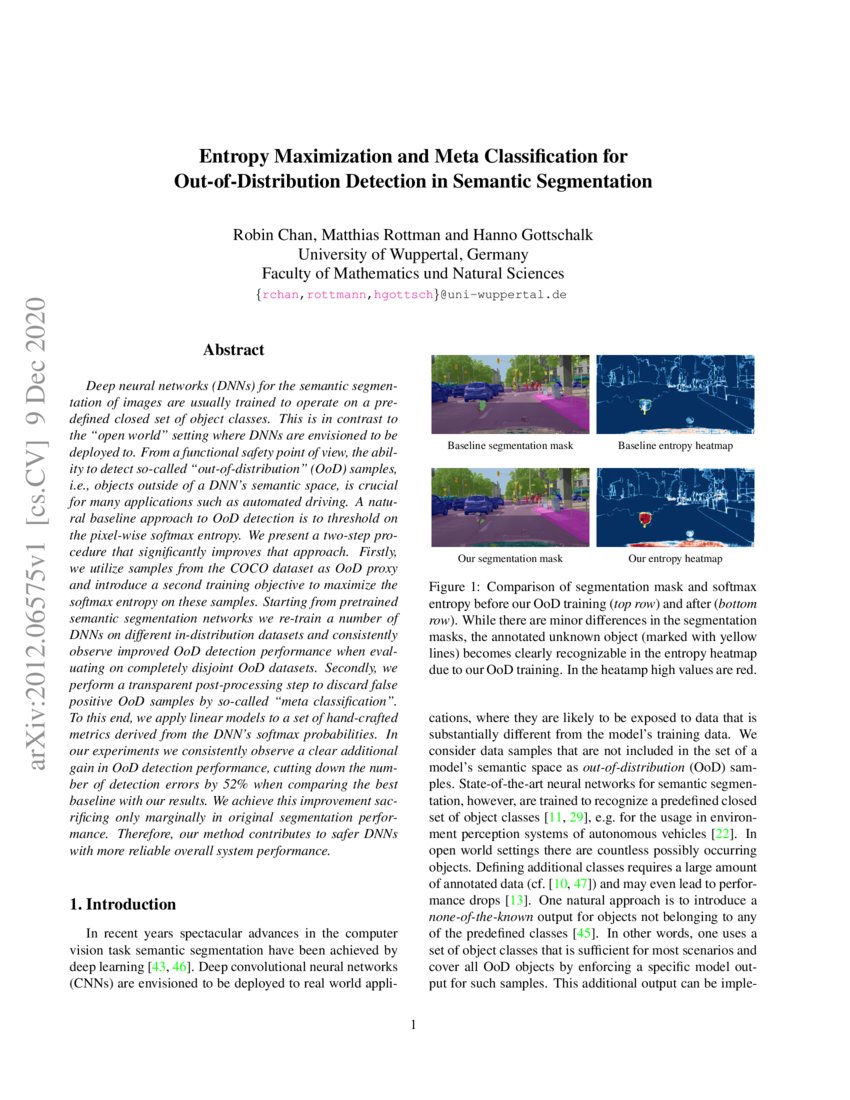 Entropy Maximization And Meta Classification For Out Of Distribution Detection In Semantic