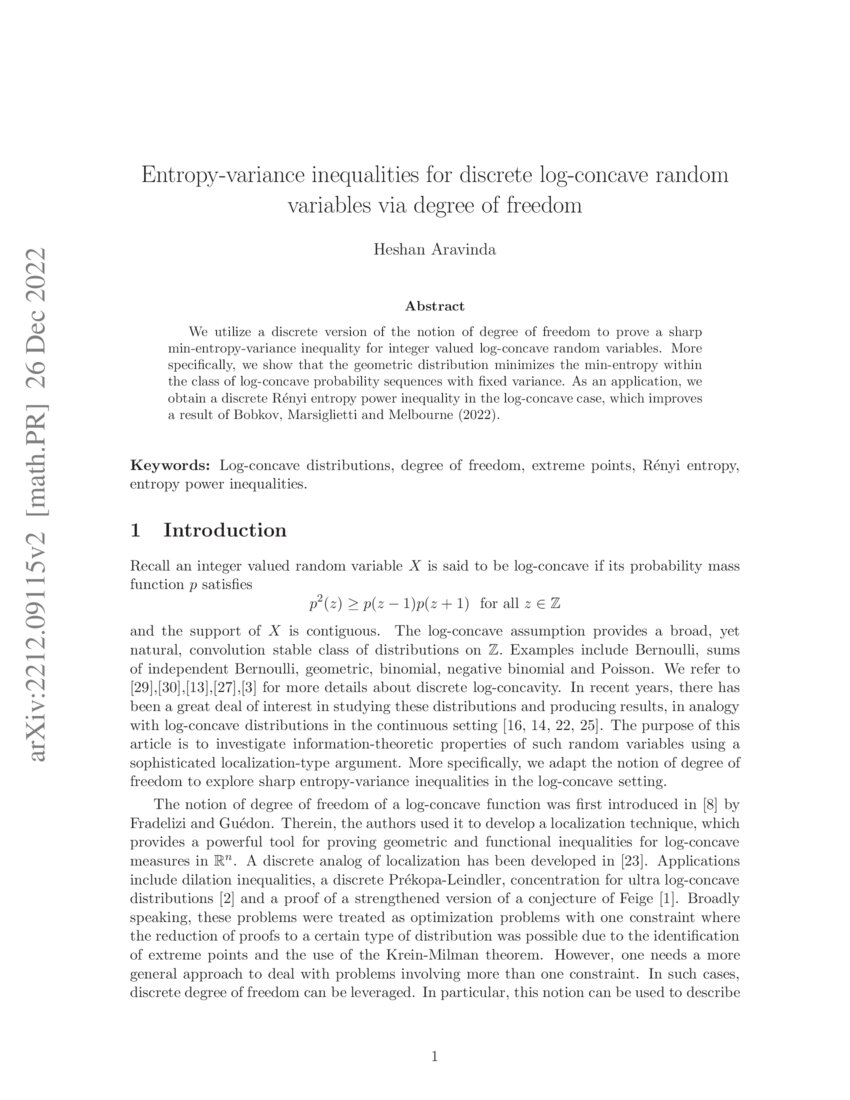Entropy Variance Inequalities For Discrete Log Concave Random Variables Via Degree Of Freedom