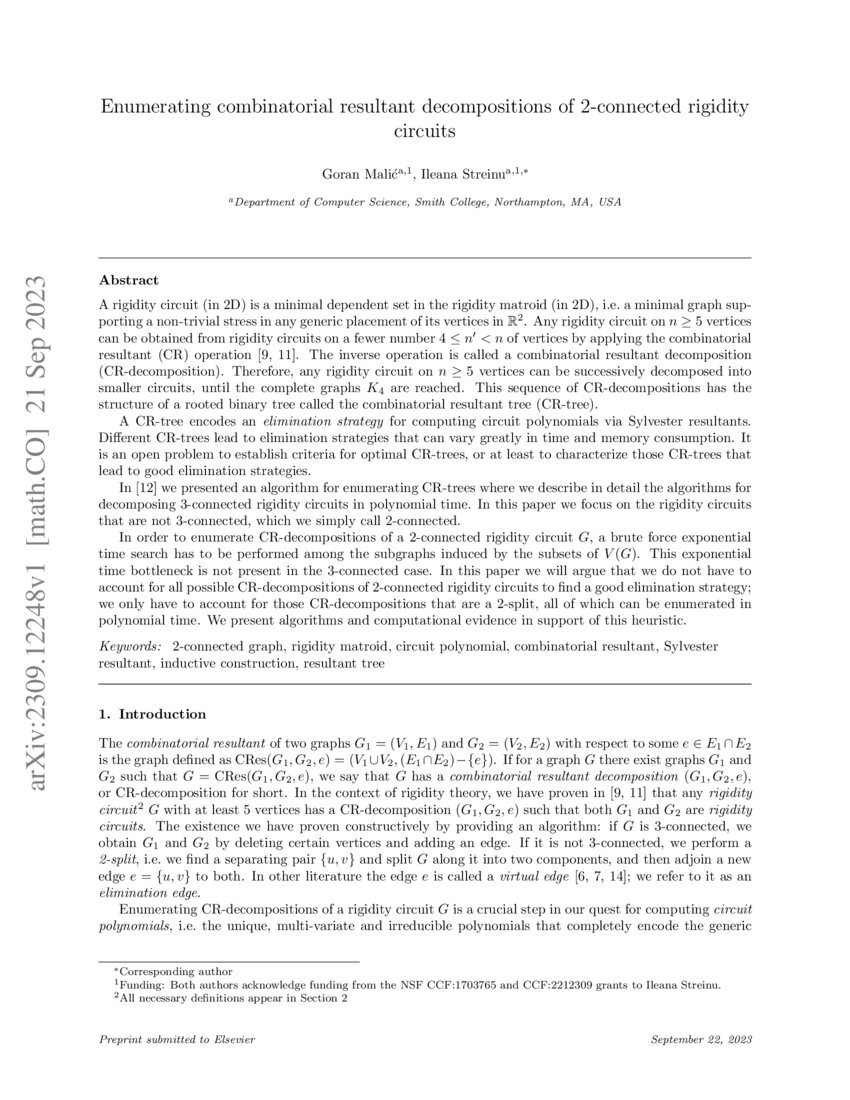 Enumerating Combinatorial Resultant Decompositions Of 2 Connected Rigidity Circuits Deepai 