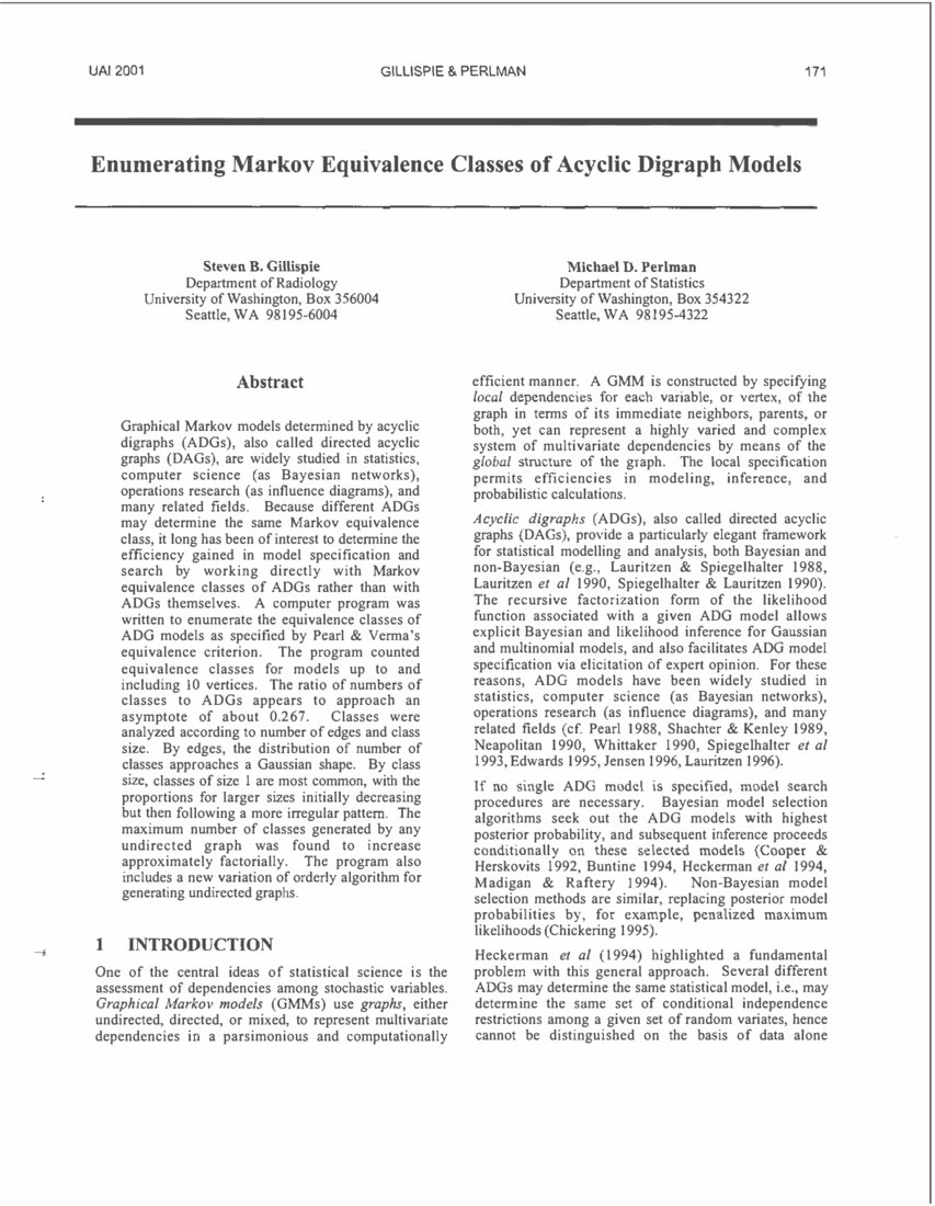 Enumerating Markov Equivalence Classes Of Acyclic Digraph Models Deepai