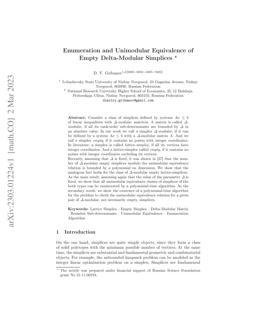 Enumeration And Unimodular Equivalence Of Empty Delta Modular Simplices Deepai