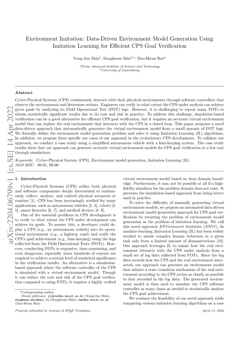 Environment Imitation: Data-Driven Environment Model Generation Using ...