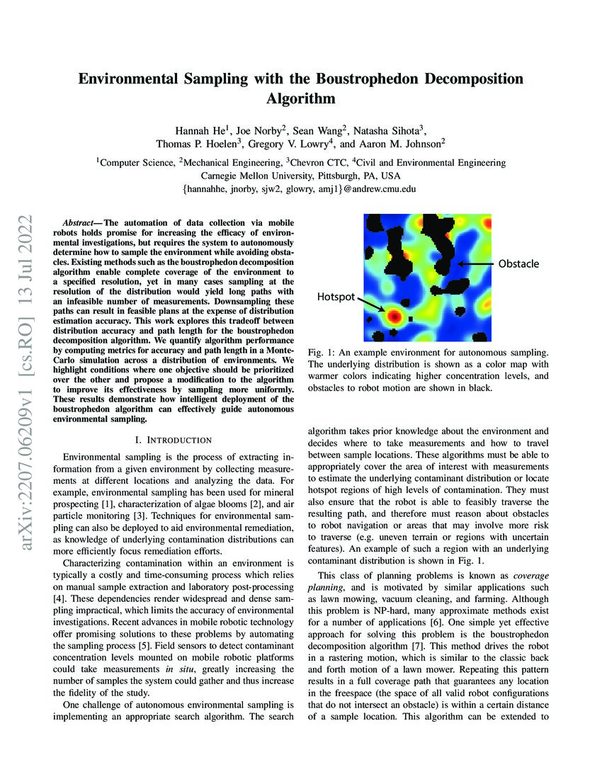 Environmental Sampling with the Boustrophedon Decomposition Algorithm | DeepAI
