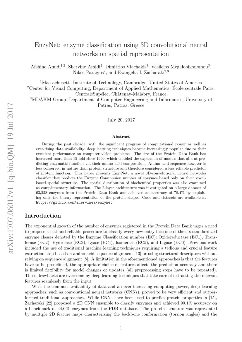Enzynet Enzyme Classification Using 3d Convolutional Neural Networks On Spatial Representation
