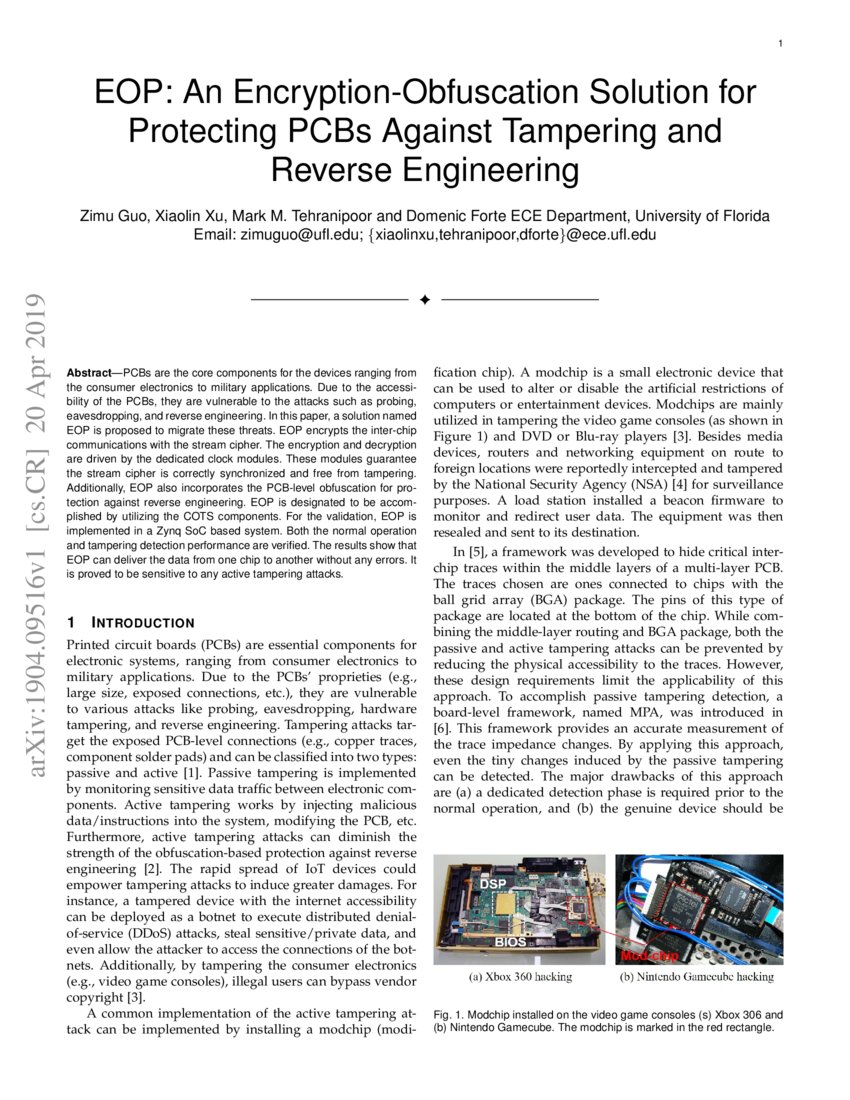 EOP: An Encryption-Obfuscation Solution for Protecting PCBs Against Tampering and Reverse ...