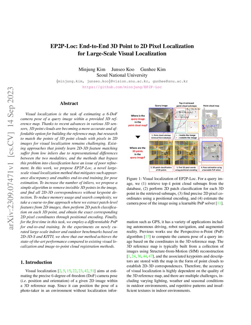 EP2P-Loc: End-to-End 3D Point to 2D Pixel Localization for Large-Scale ...