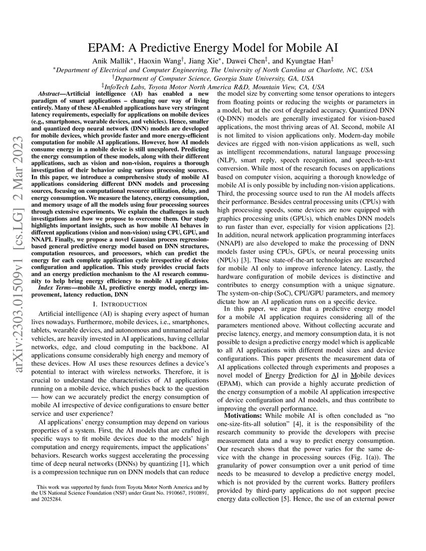 EPAM: A Predictive Energy Model for Mobile AI | DeepAI