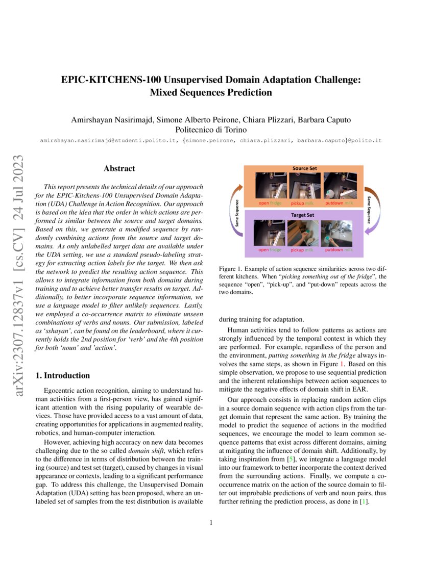 EPIC-KITCHENS-100 Unsupervised Domain Adaptation Challenge: Mixed ...