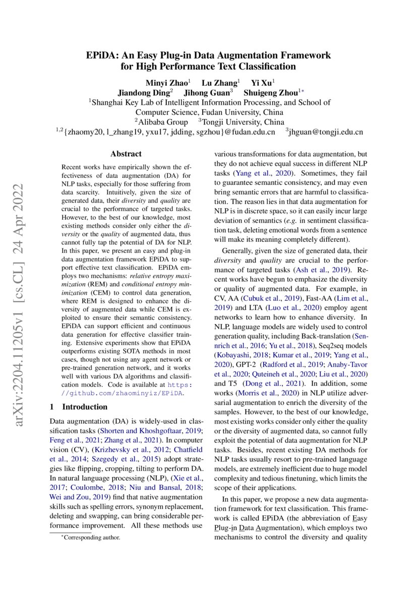 EPiDA: An Easy Plug-in Data Augmentation Framework for High Performance Text Classification | DeepAI
