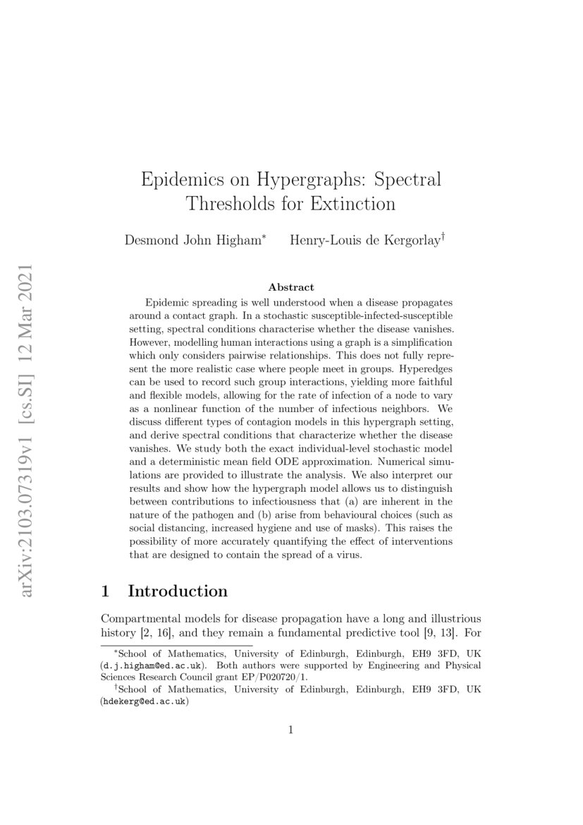 Epidemics on Hypergraphs: Spectral Thresholds for Extinction | DeepAI