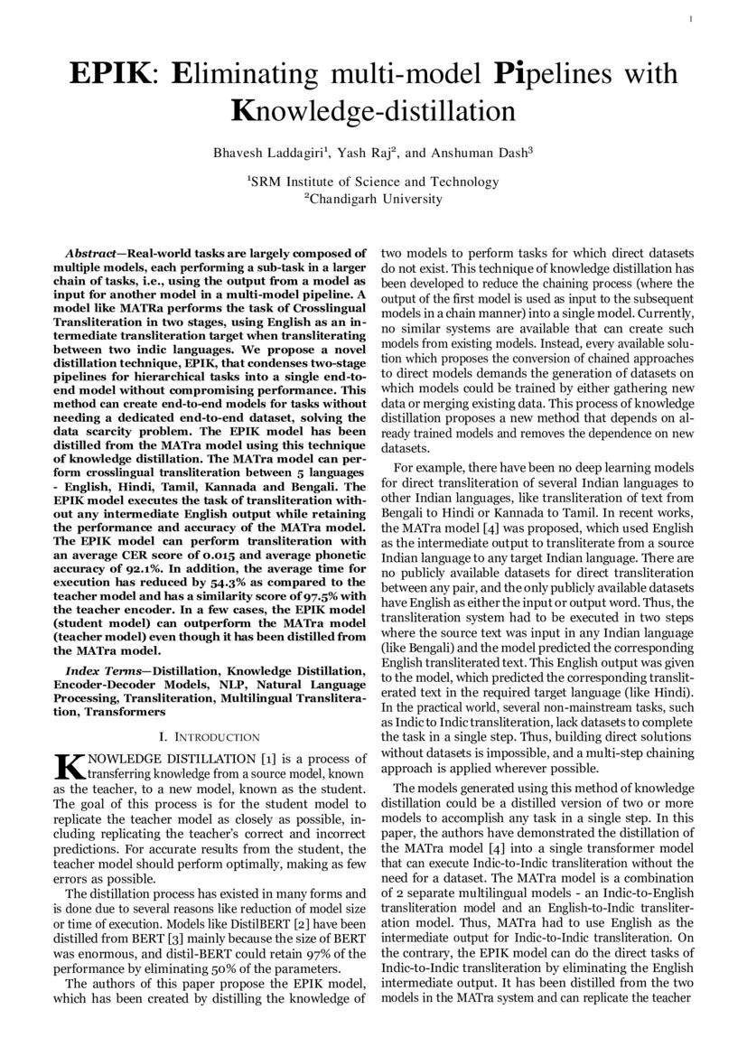 EPIK: Eliminating multi-model Pipelines with Knowledge-distillation ...