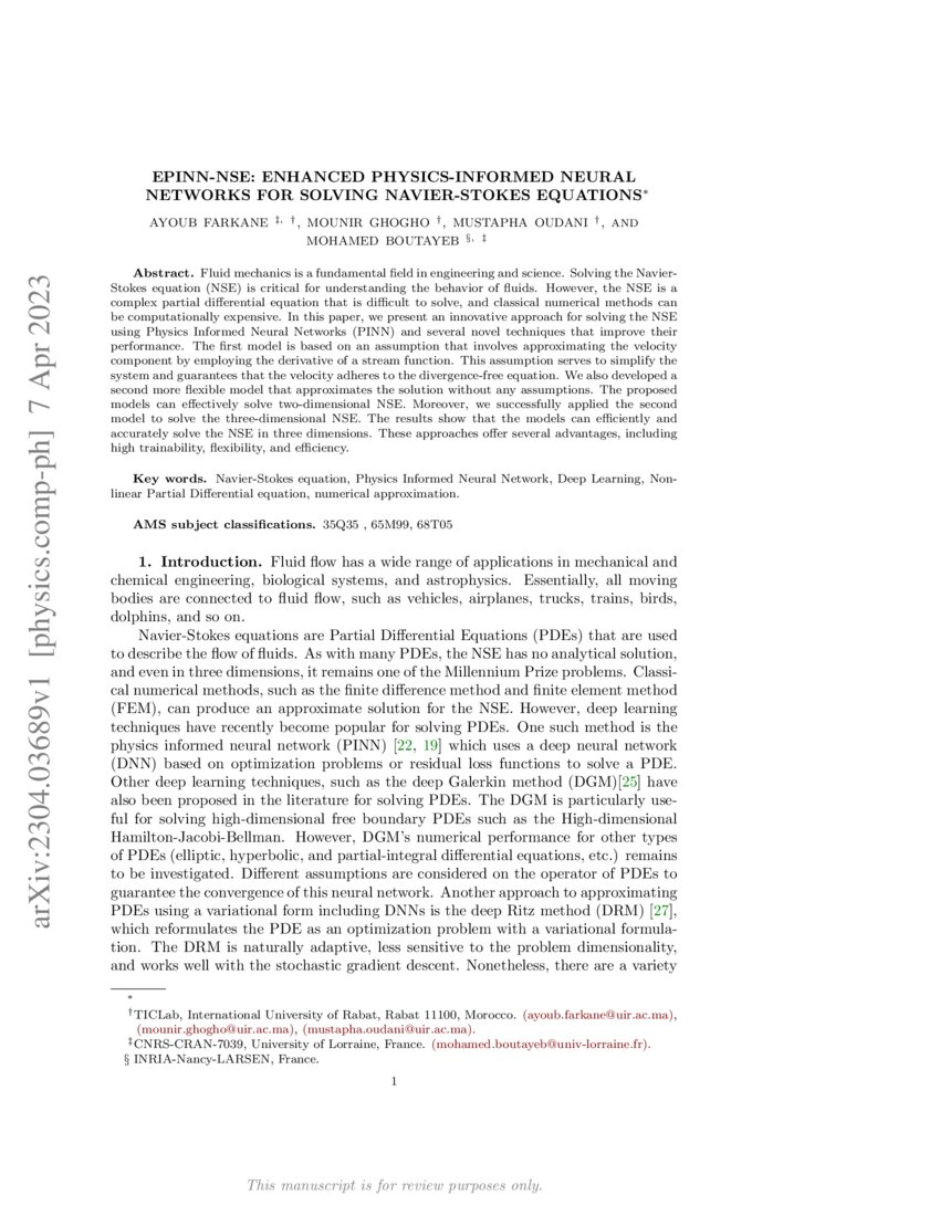 EPINN-NSE: Enhanced Physics-Informed Neural Networks for Solving Navier ...