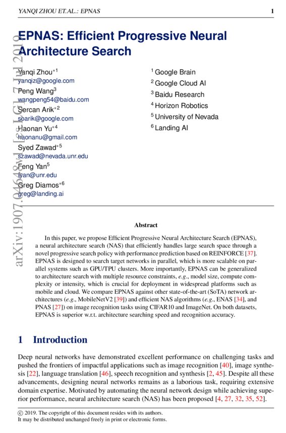 EPNAS: Efficient Progressive Neural Architecture Search | DeepAI