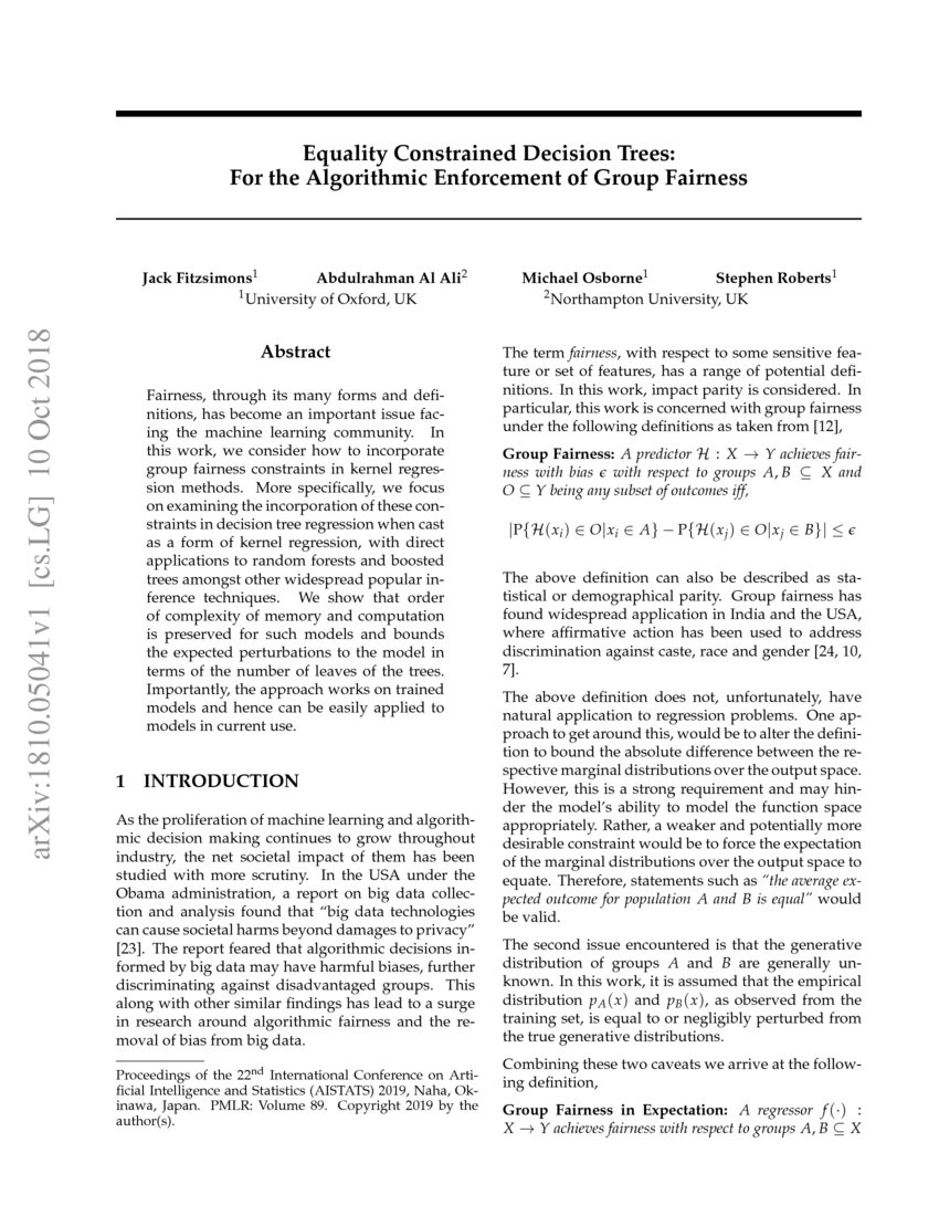 Equality Constrained Decision Trees: For the Algorithmic Enforcement of Group Fairness | DeepAI