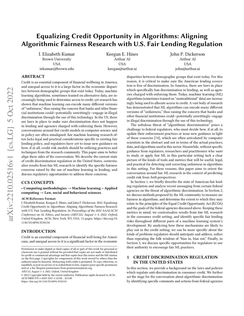 Equalizing Credit Opportunity in Algorithms: Aligning Algorithmic ...