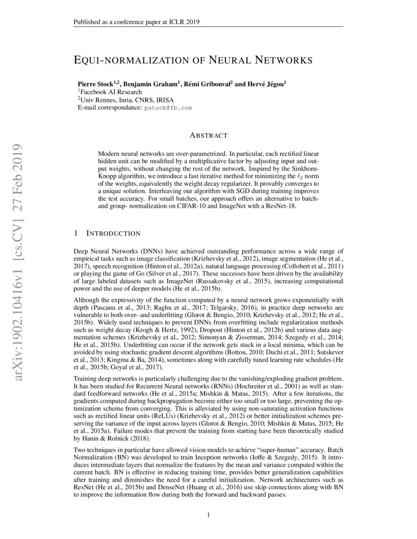 Equi-normalization of Neural Networks | DeepAI