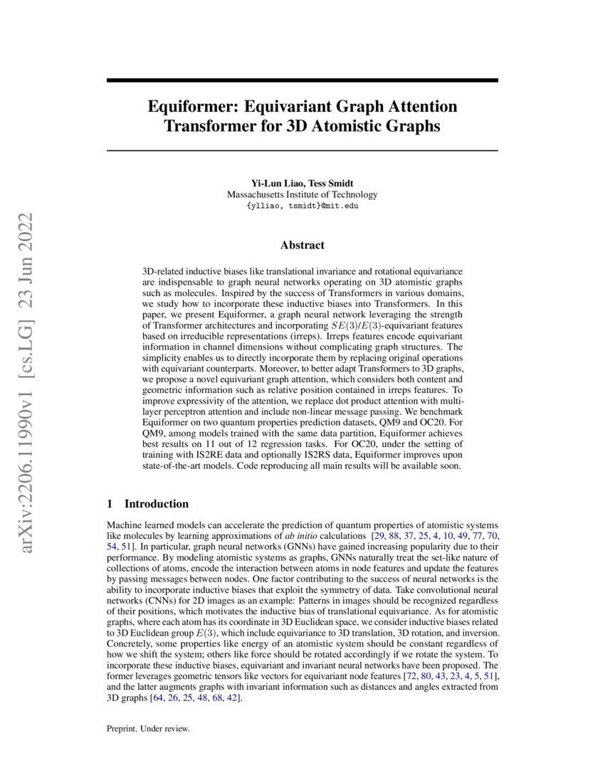 Equiformer: Equivariant Graph Attention Transformer for 3D Atomistic ...
