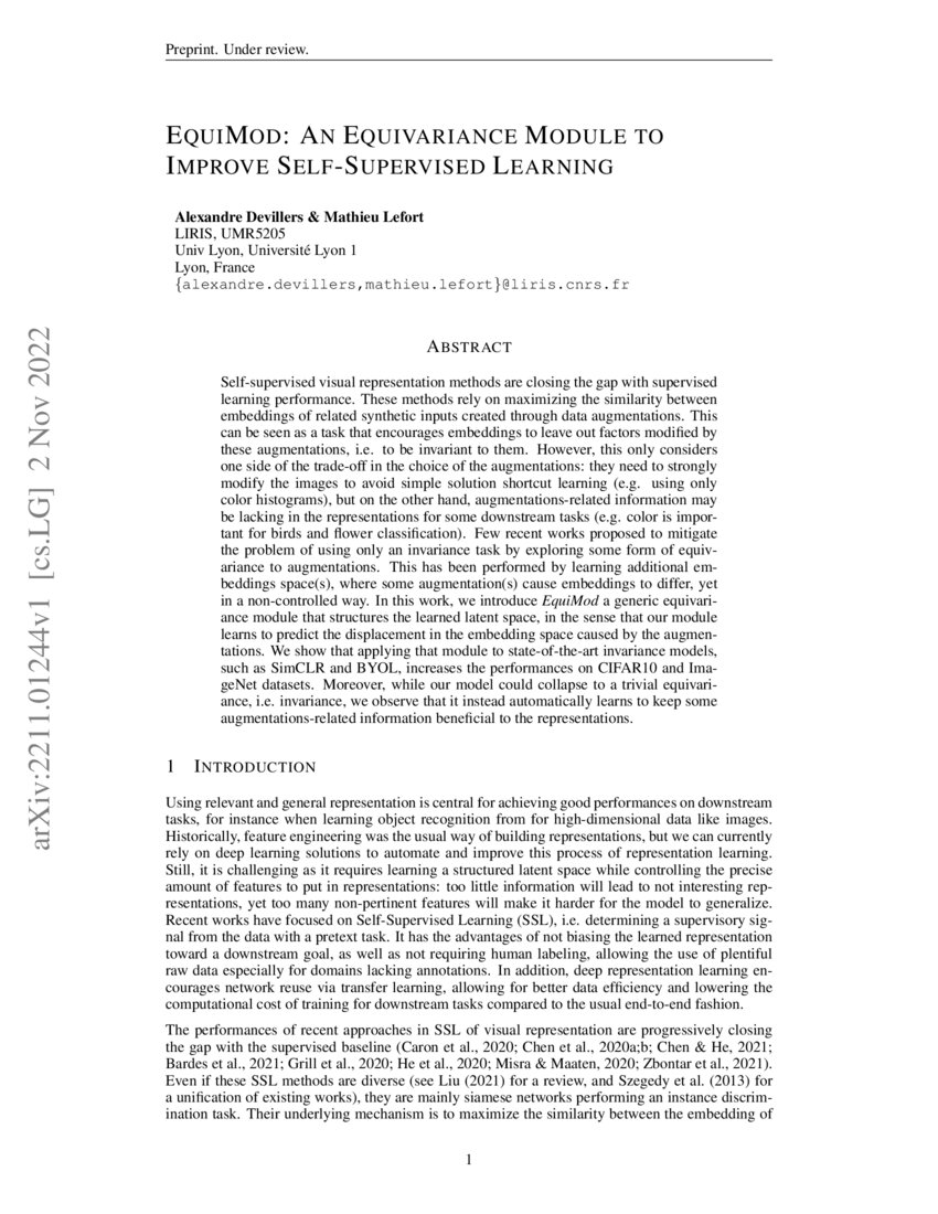 EquiMod: An Equivariance Module to Improve Self-Supervised Learning | DeepAI