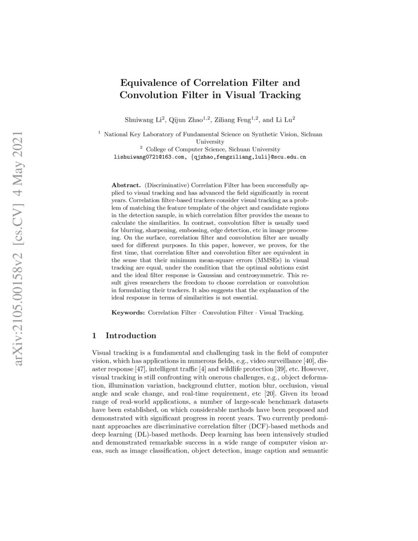 Equivalence Of Correlation Filter And Convolution Filter In Visual