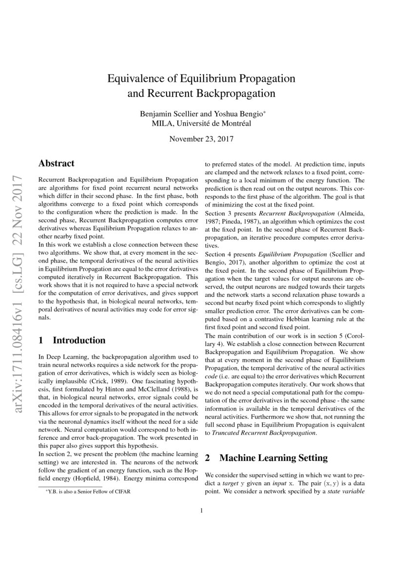 Equivalence of Equilibrium Propagation and Recurrent Backpropagation | DeepAI