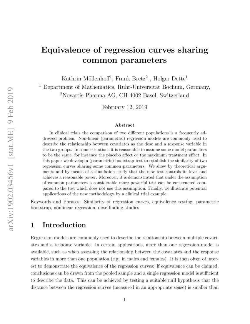 Equivalence of regression curves sharing common parameters | DeepAI