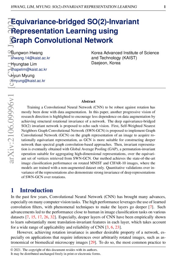 Equivariance-bridged SO(2)-Invariant Representation Learning using Graph Convolutional Network ...