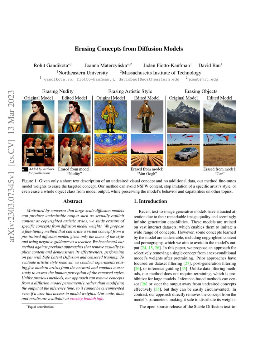 Erasing Concepts from Diffusion Models | DeepAI