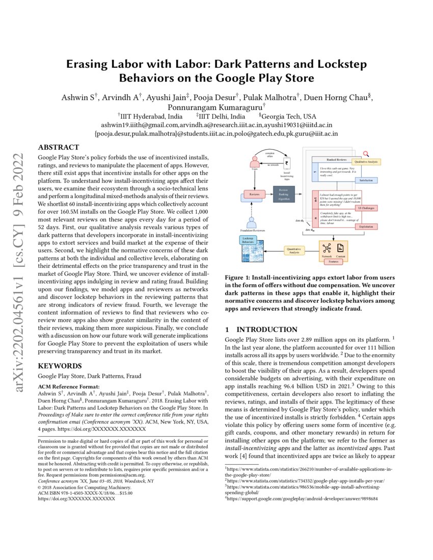 Erasing Labor with Labor: Dark Patterns and Lockstep Behaviors on the Google Play Store | DeepAI