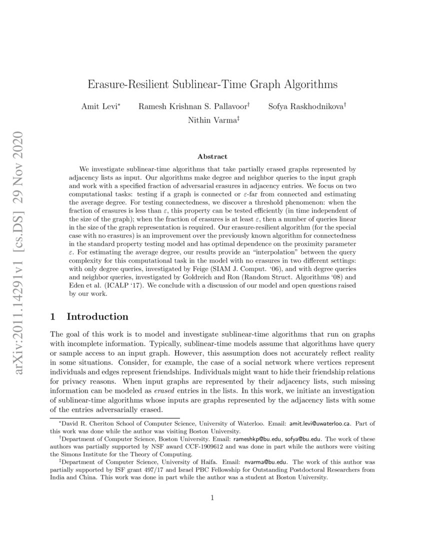 Erasure-Resilient Sublinear-Time Graph Algorithms | DeepAI