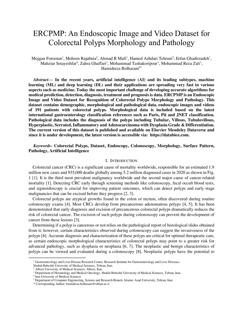 ERCPMP: An Endoscopic Image and Video Dataset for Colorectal Polyps Morphology and Pathology ...