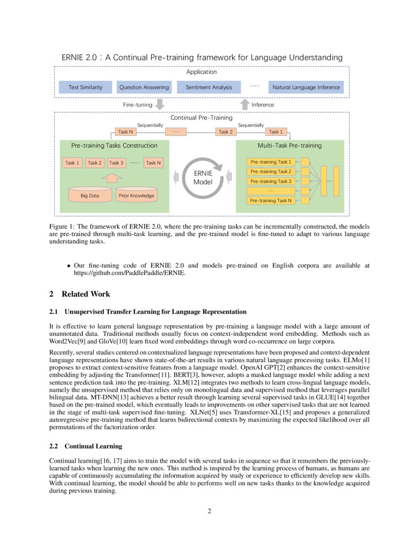 ERNIE 2.0: A Continual Pre-training Framework for Language Understanding | DeepAI