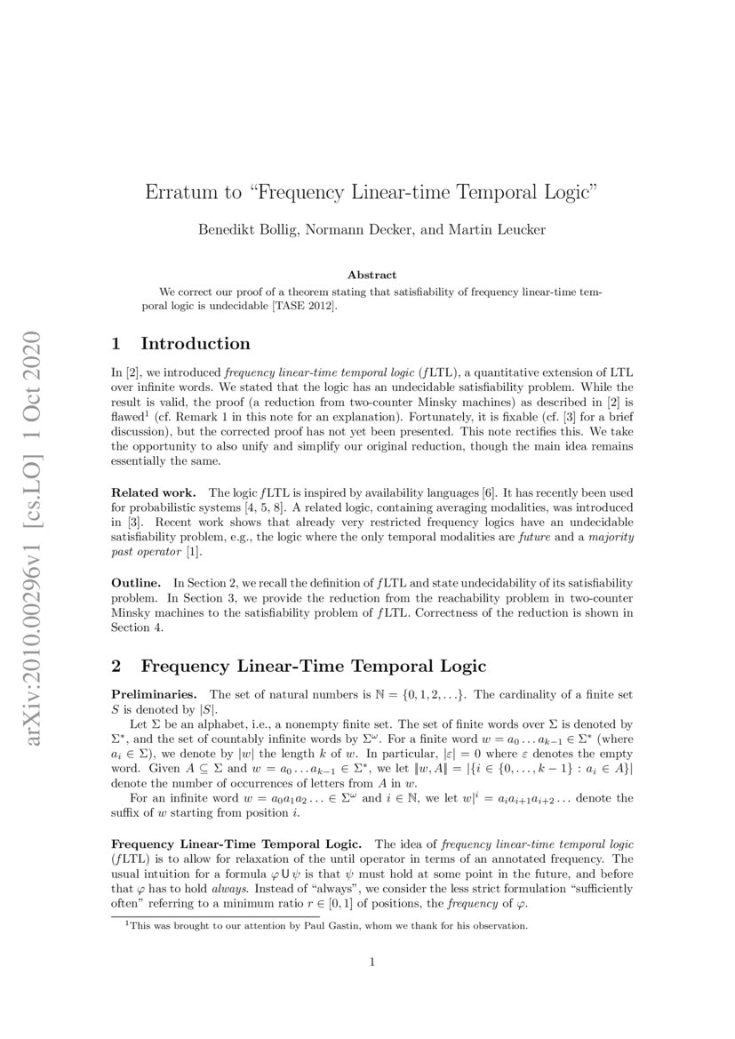 Erratum to "Frequency Linear-time Temporal Logic" | DeepAI