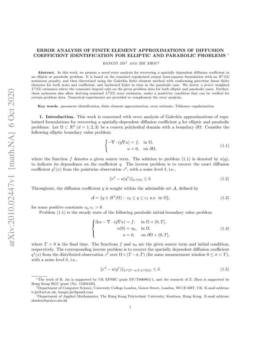 Error Analysis Of Finite Element Approximations Of Diffusion 5489