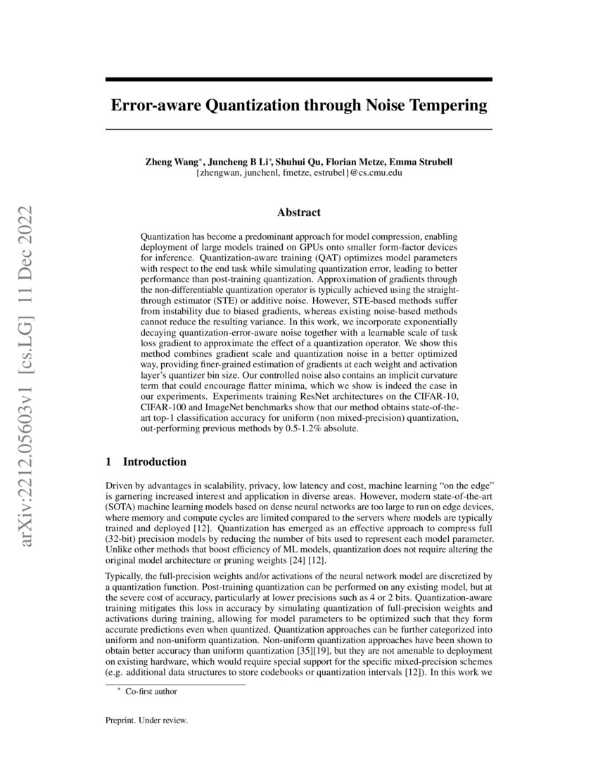 Error Aware Quantization Through Noise Tempering Deepai