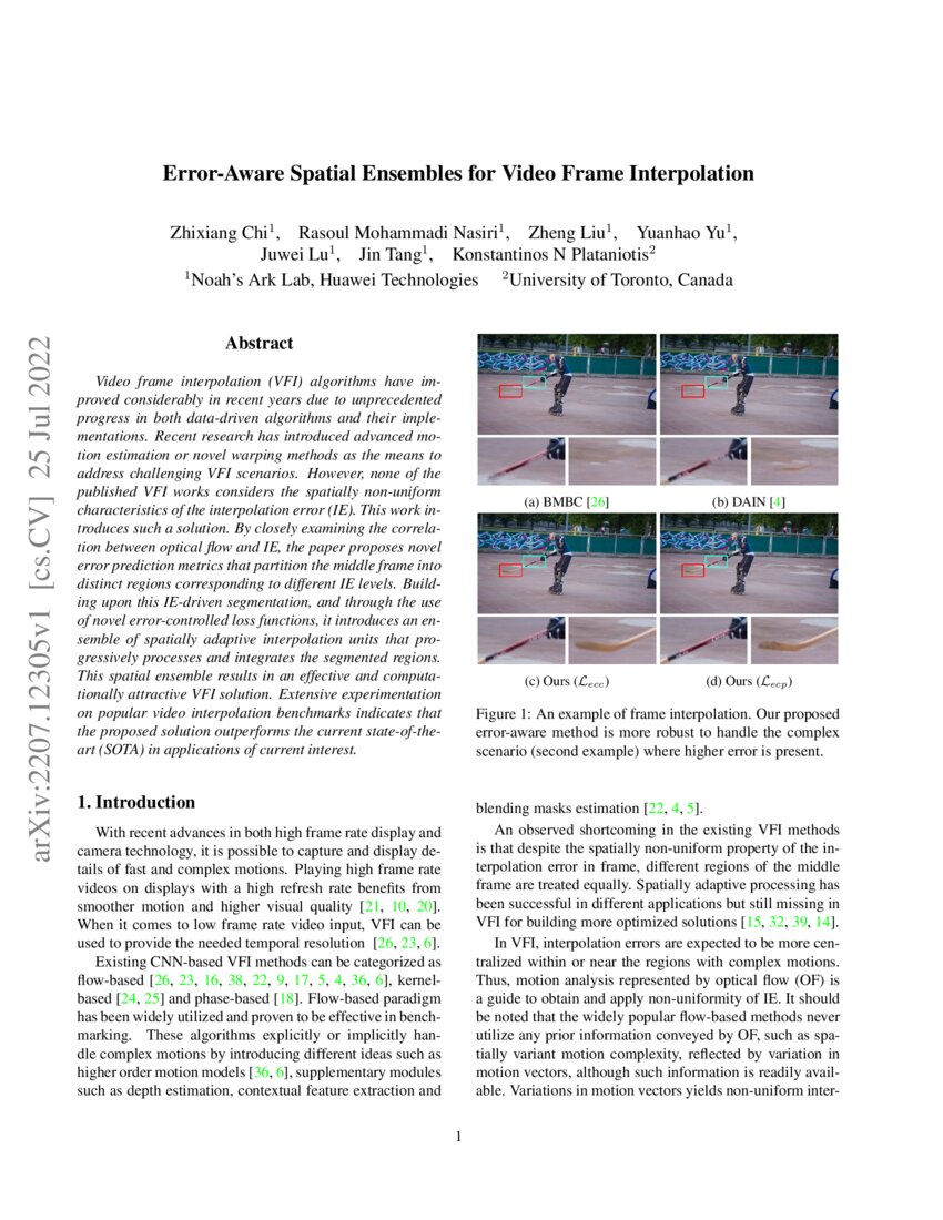 Error-Aware Spatial Ensembles for Video Frame Interpolation | DeepAI