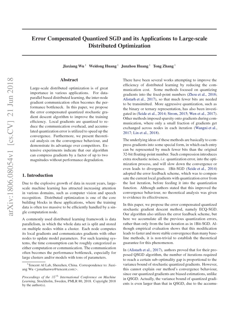 Error Compensated Quantized Sgd And Its Applications To Large Scale