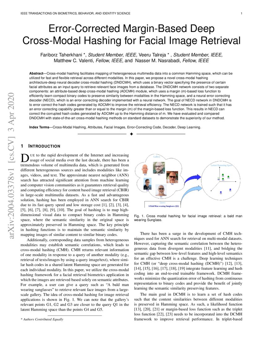 Error-Corrected Margin-Based Deep Cross-Modal Hashing for Facial Image Retrieval | DeepAI