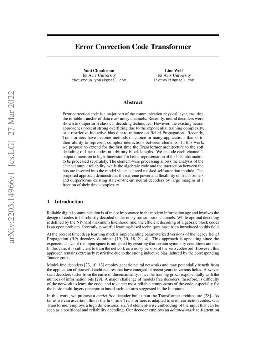 Error Correction Code Transformer Deepai