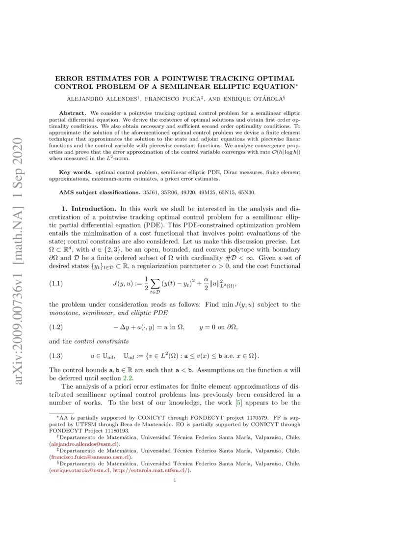Error Estimates For A Pointwise Tracking Optimal Control Problem Of A