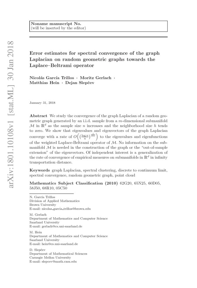 Error Estimates For Spectral Convergence Of The Graph Laplacian On