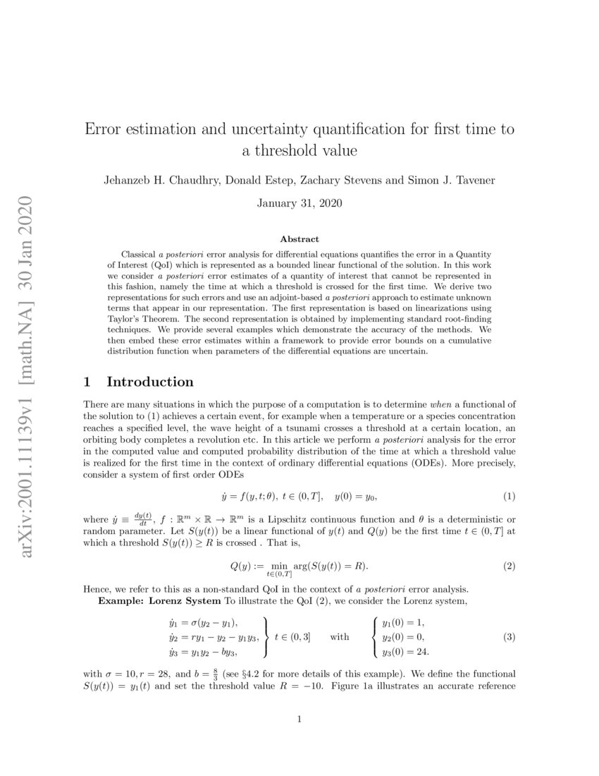 Error estimation and uncertainty quantification for first time to a ...